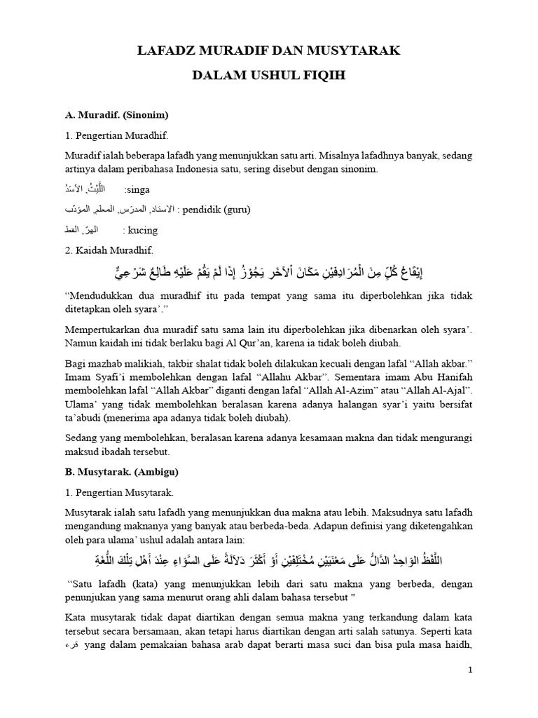 Lafadz Muradif Dan Musytarak | PDF