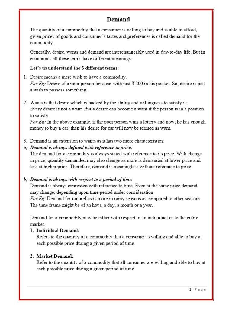 Demand Notes Microeconomics Class 11 | Download Free PDF | Demand ...