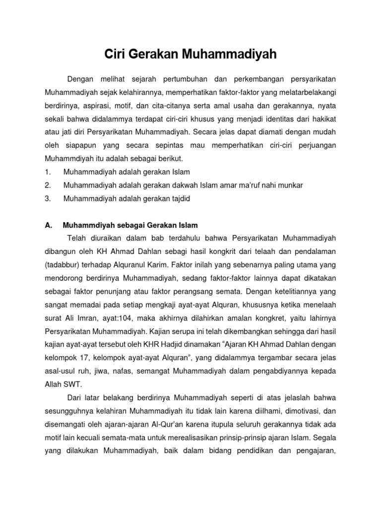Ciri Gerakan Muhammadiyah | PDF