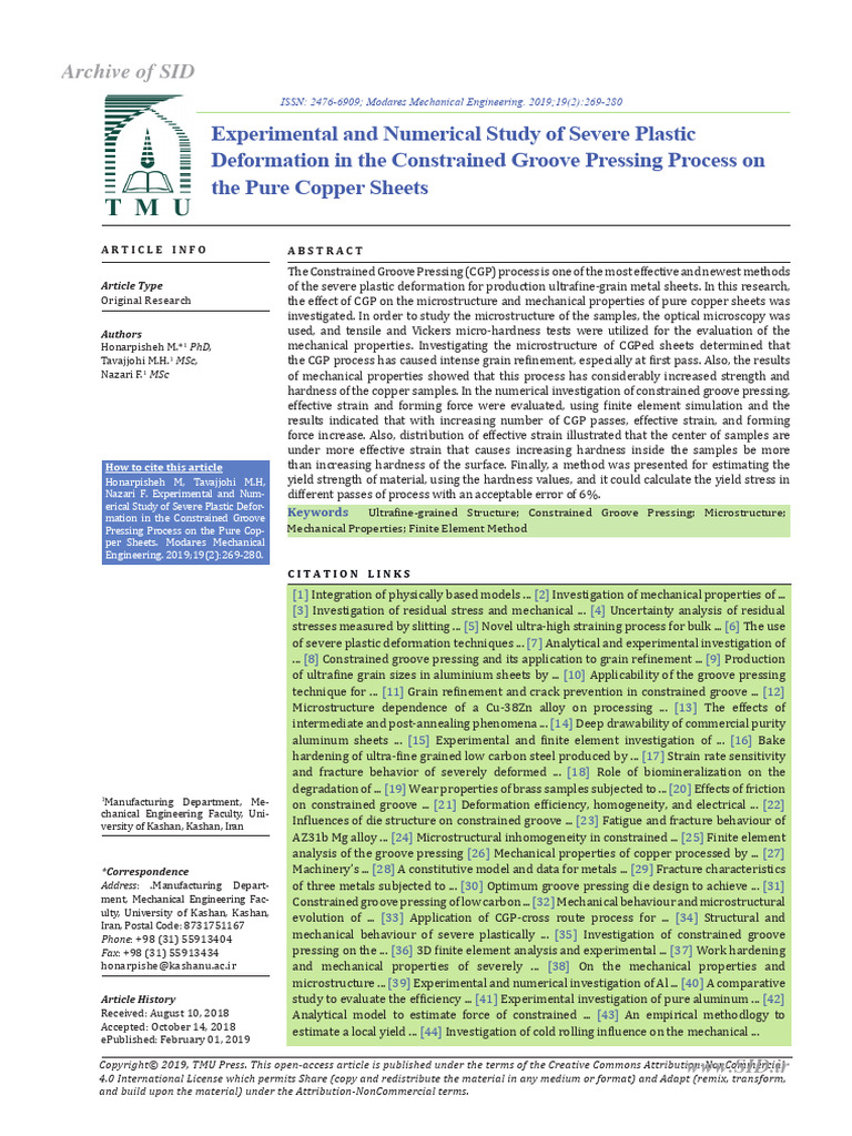 Experimental and Numerical Study of Severe Plastic Deformation in The ...