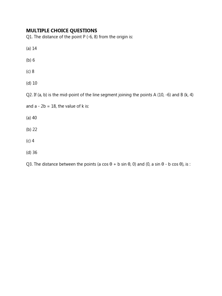 Chapter 7 Coordinate Geometry Questions | PDF | Euclidean Plane ...