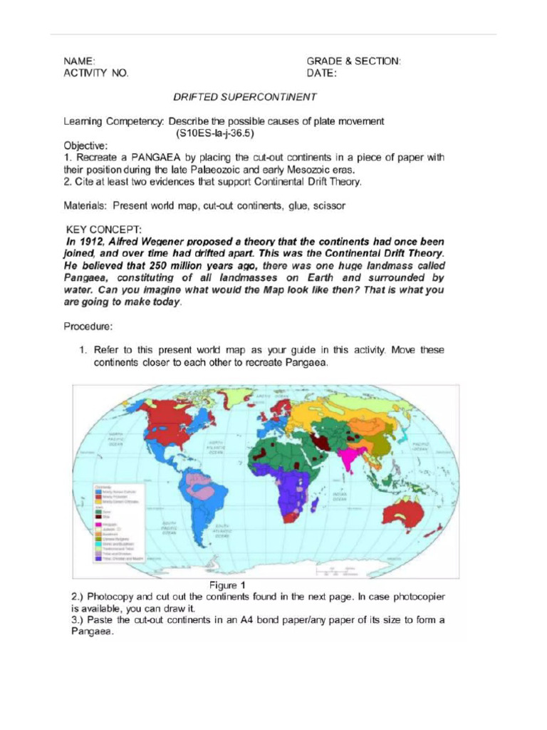 Continental Drift Activity | PDF