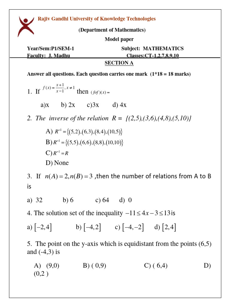 Model Paper P1S1 MATHS | PDF | Trigonometric Functions | Geometry