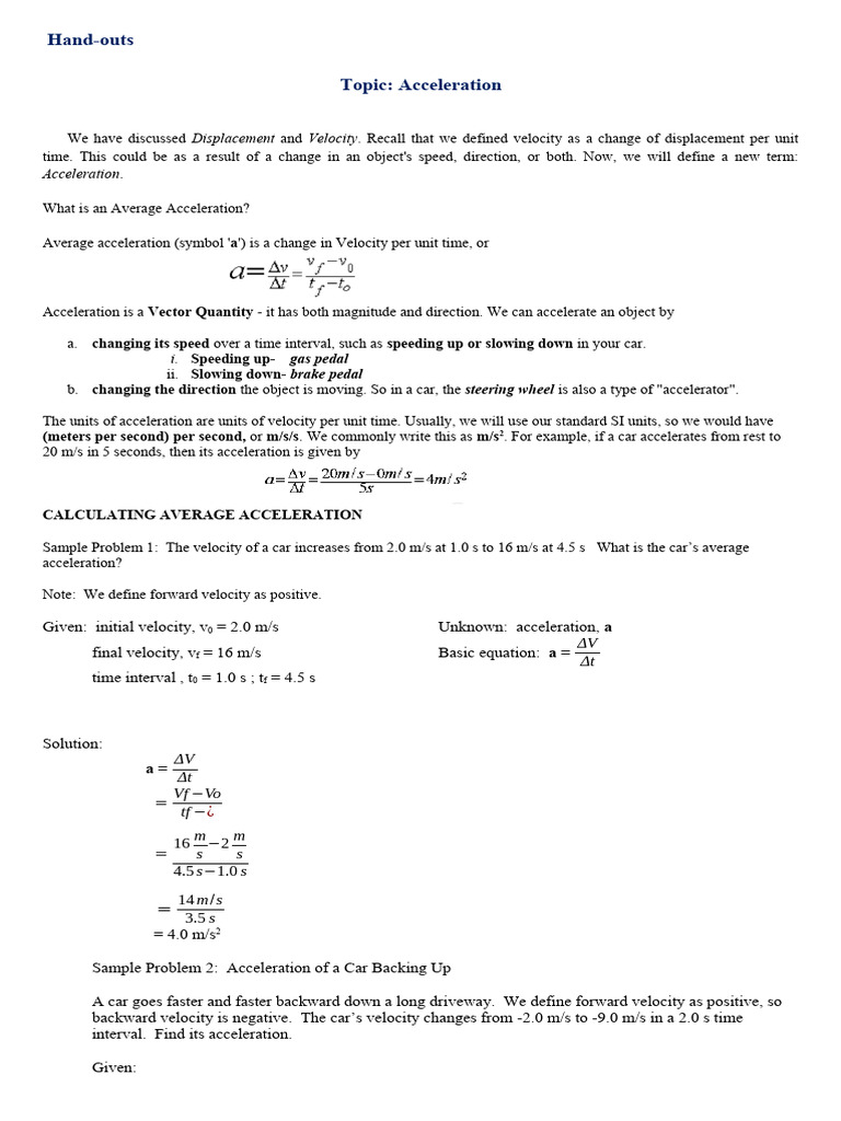 Acceleration Hand Outs | PDF