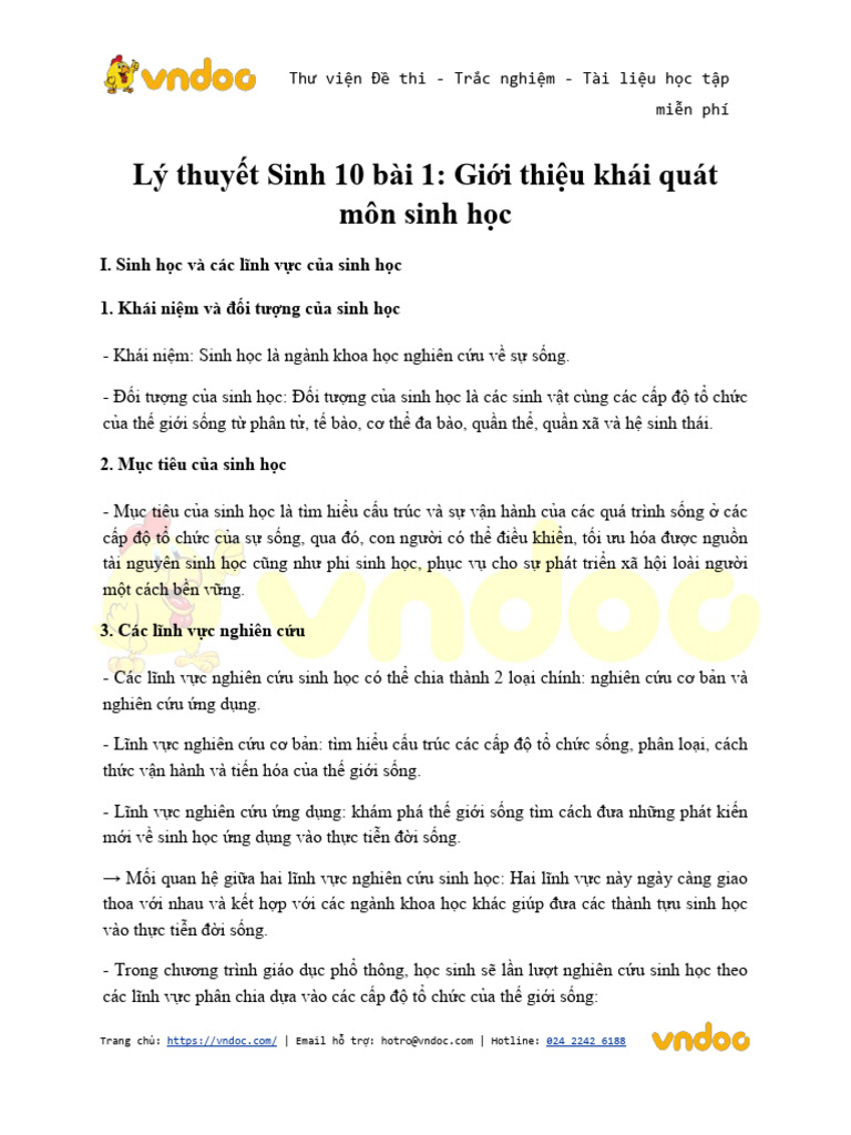 Ly Thuyet Sinh 10 Bai 1 KNTT | PDF