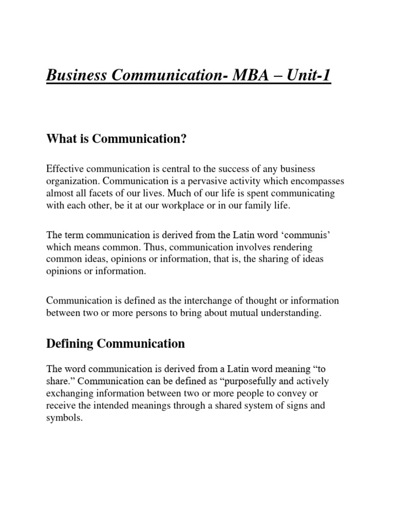 MBA - Business Communication Notes | Download Free PDF | Communication ...