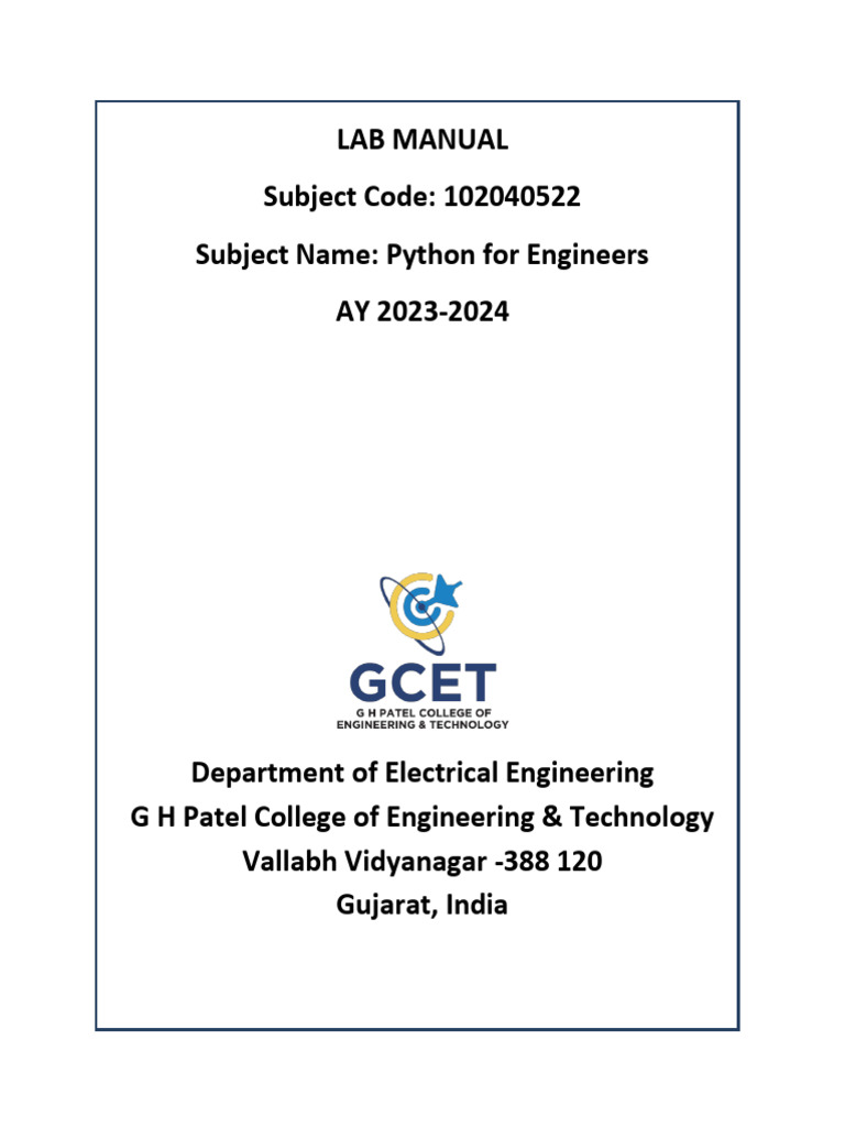 Python For Engineers Lab Manual Ay2023 24 Pdf Computer Program Programming 8452
