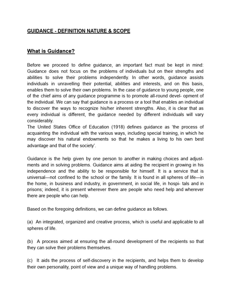 Guidance-Definition Nature & Scope | PDF | Teachers | Experience