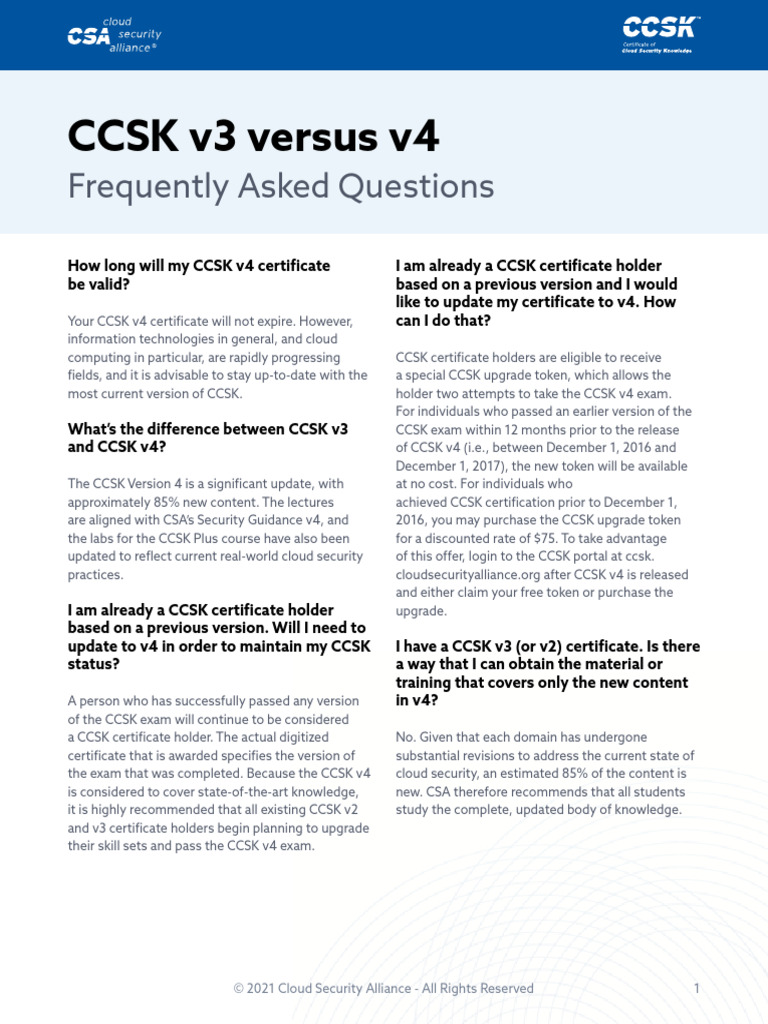 CCSK v3 Versus v4 FAQ 051221 | PDF