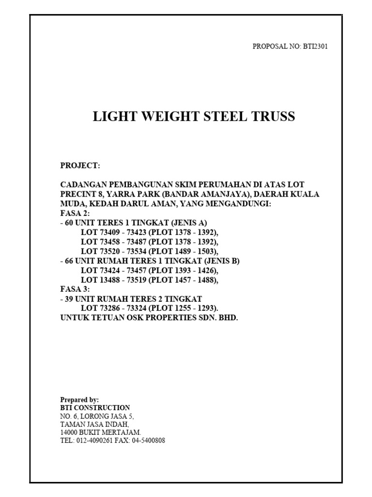 Bti2301 - Full Proposal | PDF | Truss | Structural Load