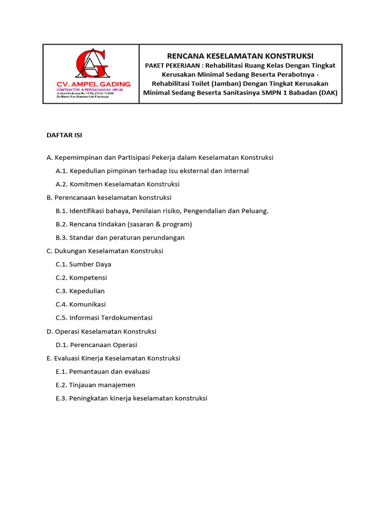 Contoh RK3 Pekerjaan Konstruksi SMP Fix | PDF