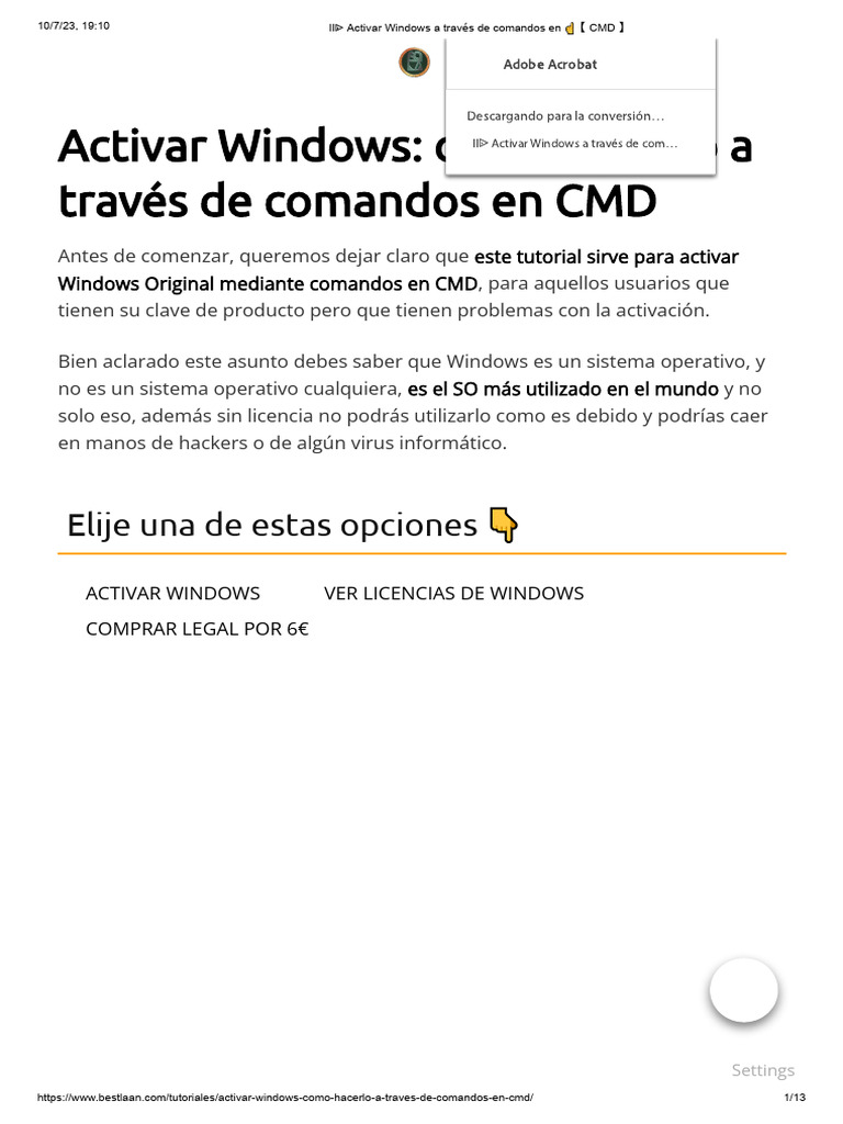 Activar Windows por CMD: Guía Rápida | PDF | Windows 10 | Microsoft Windows