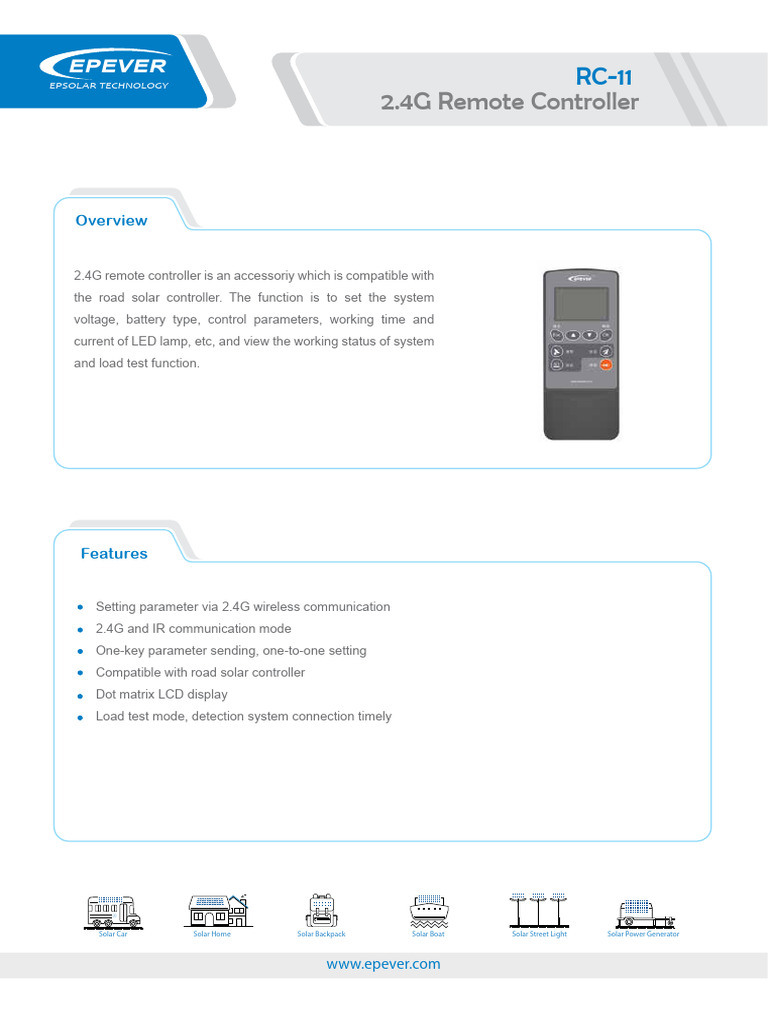 EPEVER Datasheet RC 11 | PDF | Solar Power | Backlight
