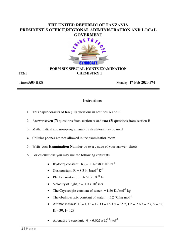 Chemistry 1 - Exam | PDF | Gases | Chemical Reactions