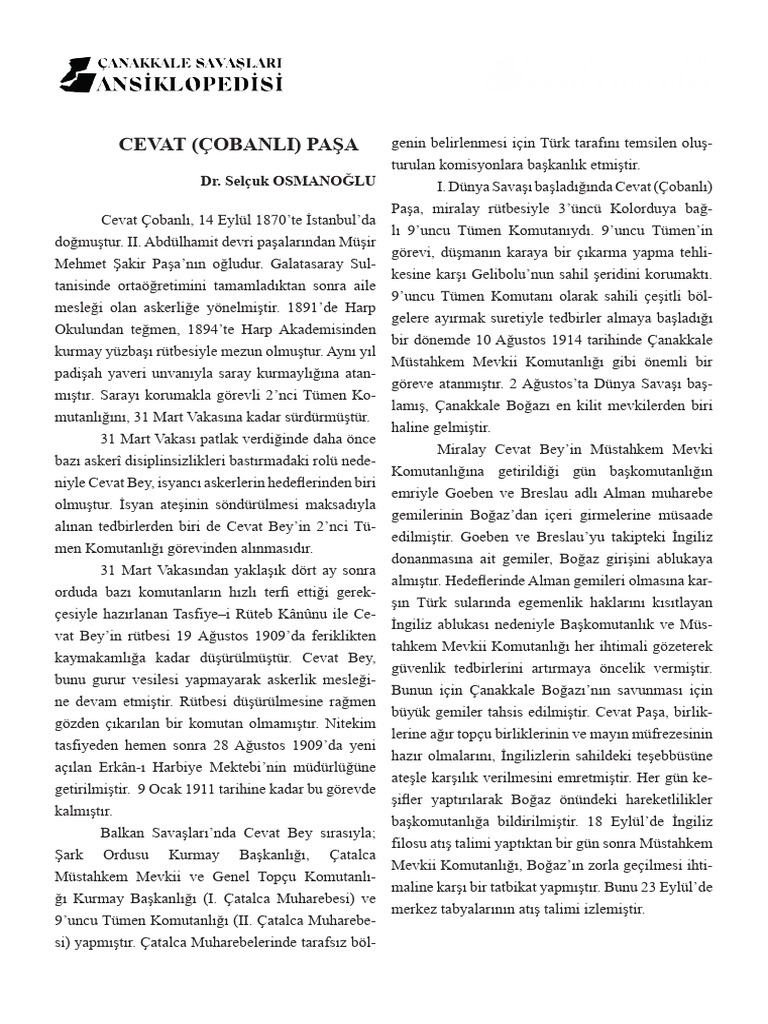 Cevat Cobanli Pasa Csa | PDF
