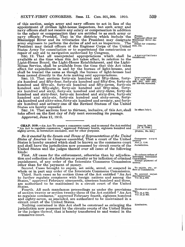 Commerce Court Act 1910 | PDF