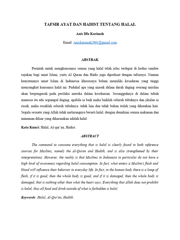 Tafsir Ayat Dan Hadist Tentang Halal | PDF