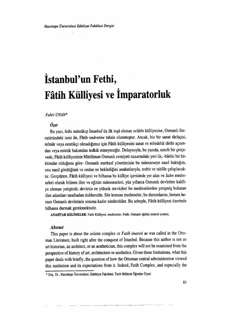 6303-Istanbulun Fethi-Fatih Kullliyyesi Ve Impiraturluq-Fexri Unan-9s | PDF