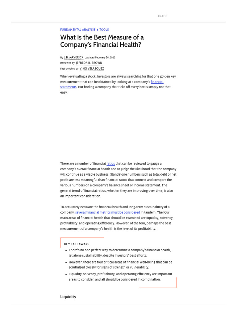What Is The Best Measure of A Company's Financial Health | PDF