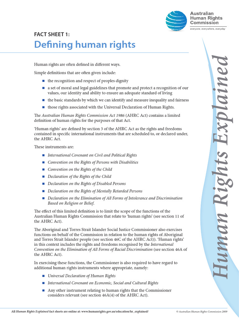 AHRC Human Rights Explained FS1 | PDF | Human Rights | Discrimination