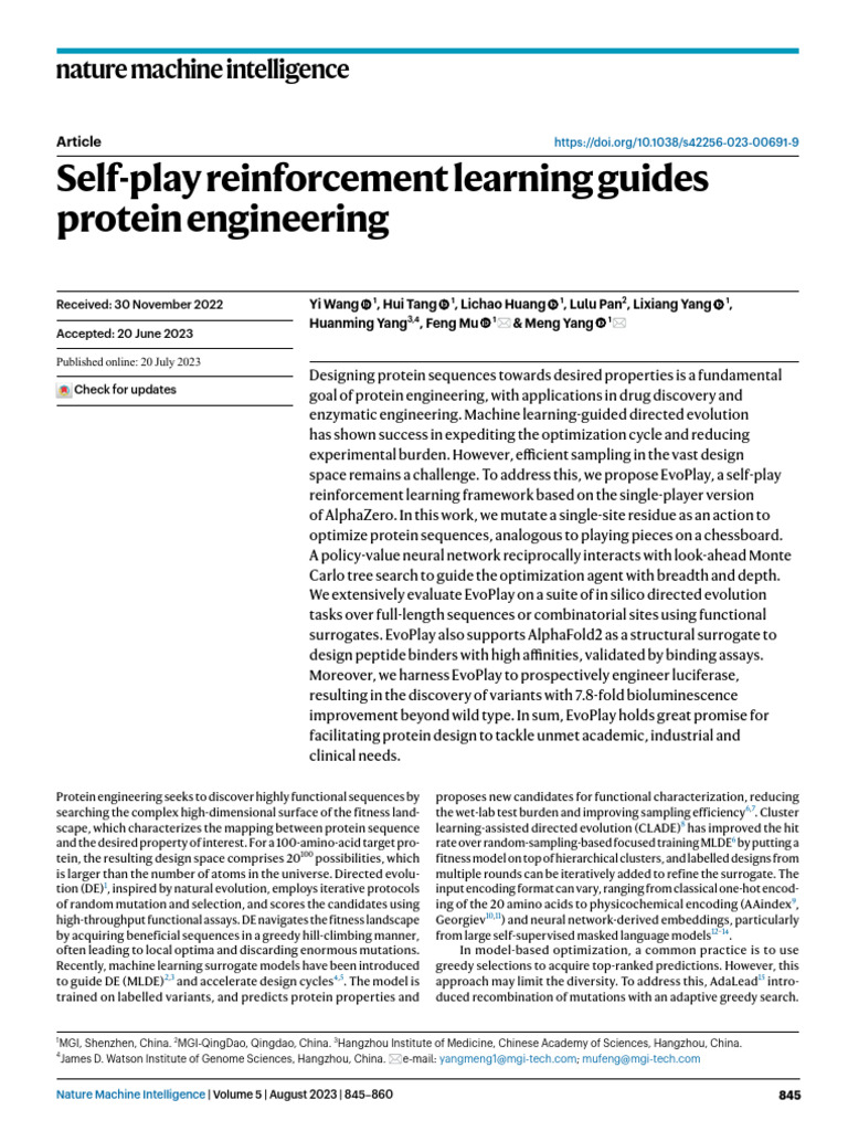 EvoPlay: Reinforcement Learning for Protein Engineering | PDF ...