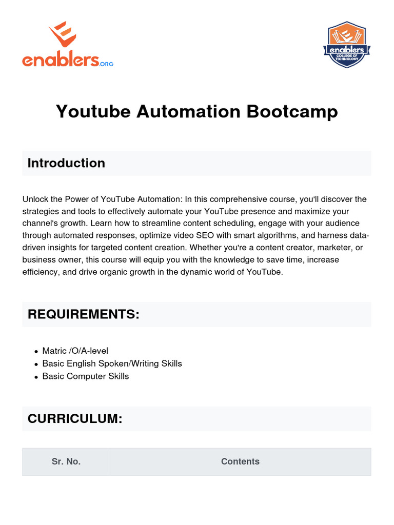 Youtube Automation Bootcamp Brochure | PDF | You Tube | Automation