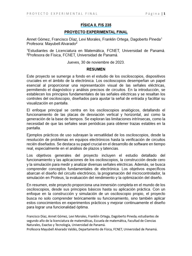 Proyecto Experimental Final | Descargar gratis PDF | Electrónica | Ciencias fisicas