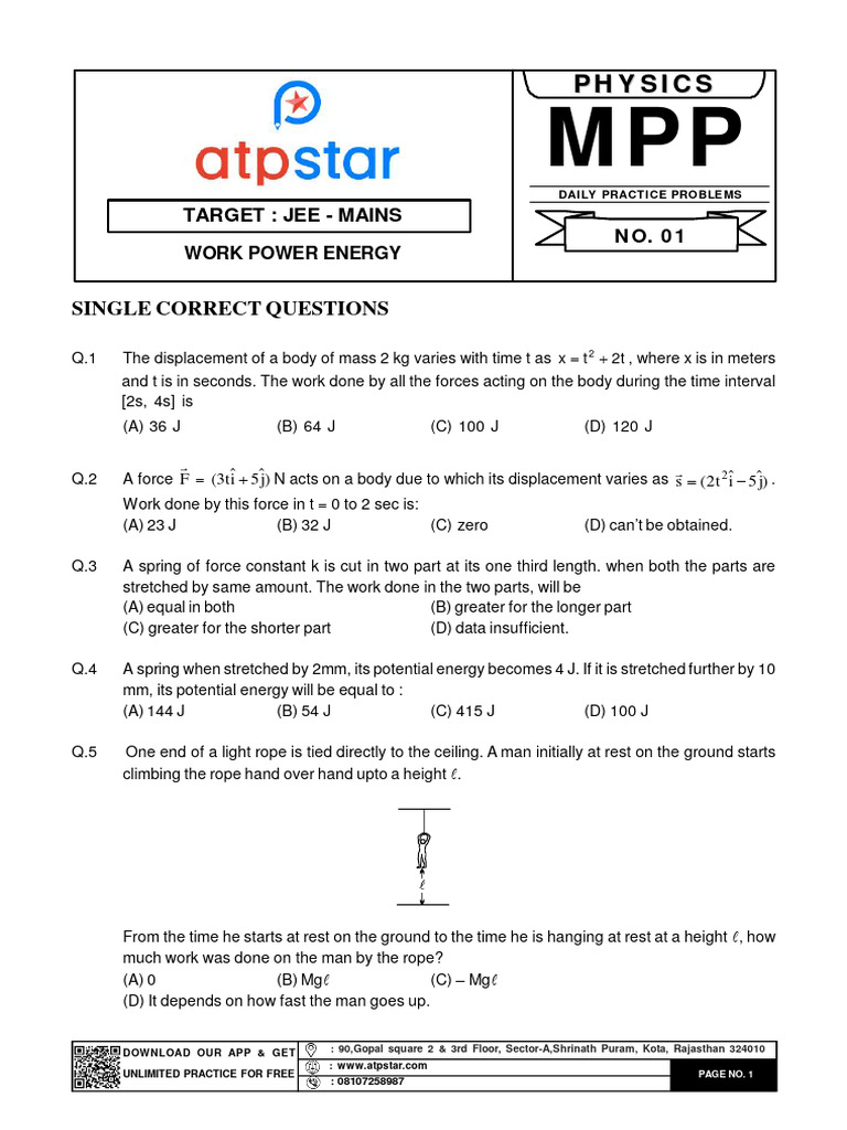 22 MPP 1 Work Power Energy | PDF | Force | Kinetic Energy