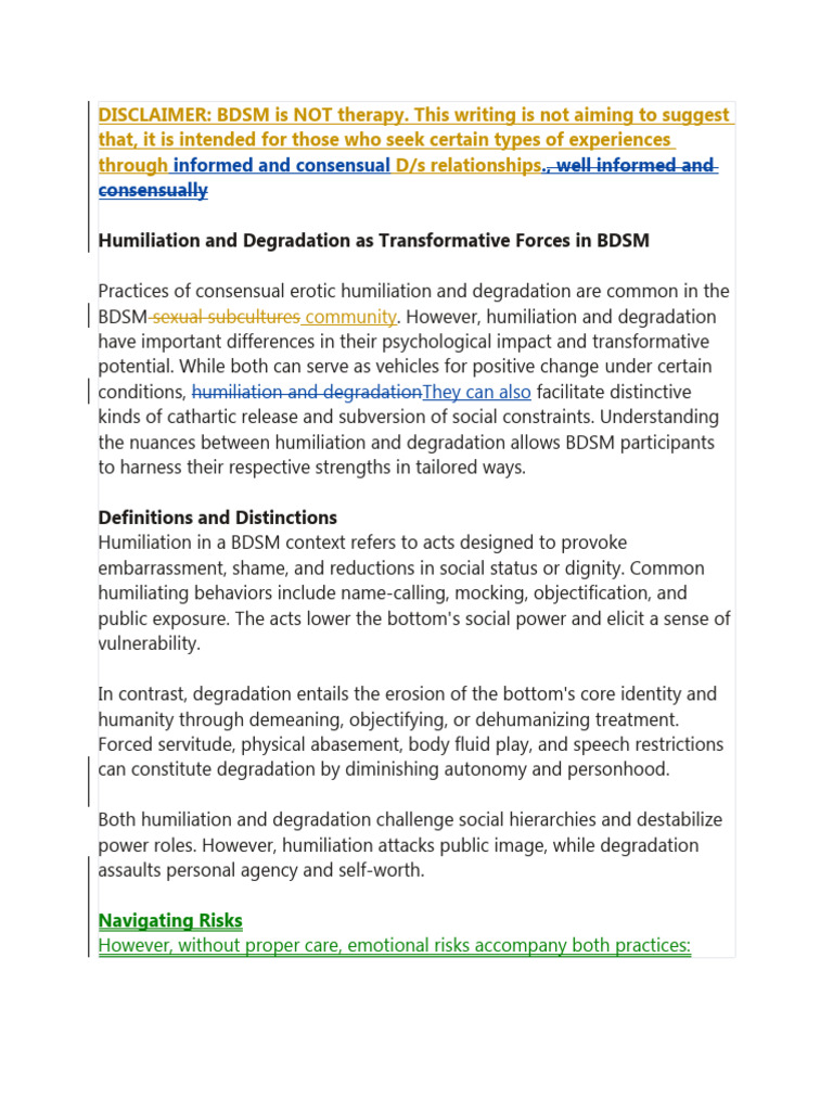 Humiliation and Degradation As Transformative Forces in BDSM RMH | PDF | Bdsm | Dominance And ...