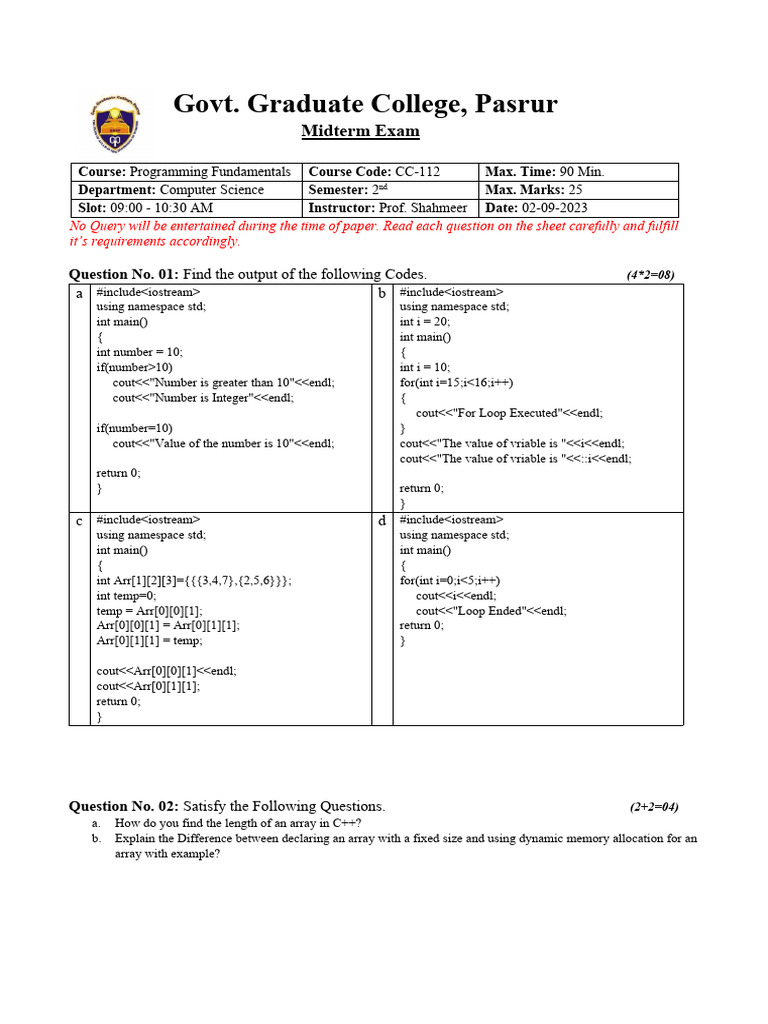 CS (Boys) - Programming Fundamentals (CC-112) | Download Free PDF | Namespace | Computer Programming