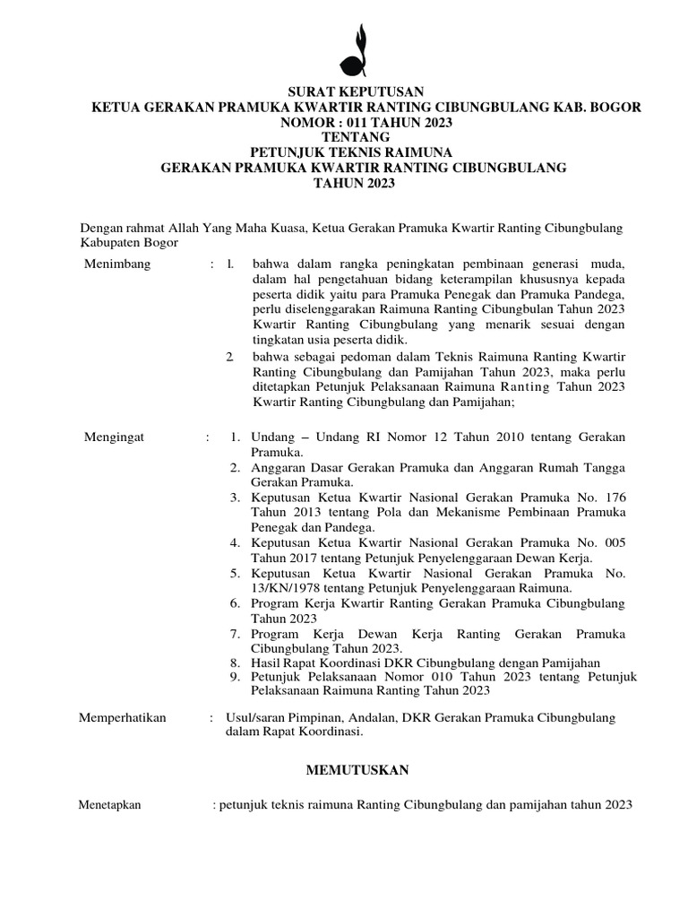 Petunjuk Teknis Raimuna 2023 Pramuka Cibungbulang | PDF