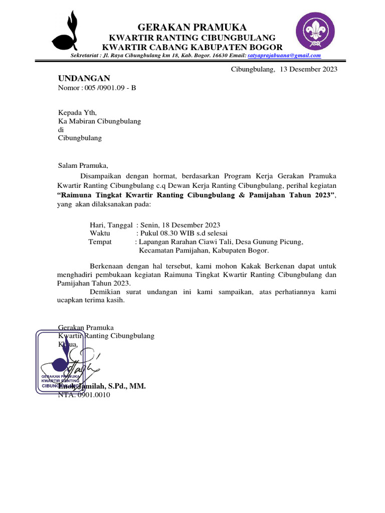 Undangan Raimuna Pramuka Cibungbulang | PDF