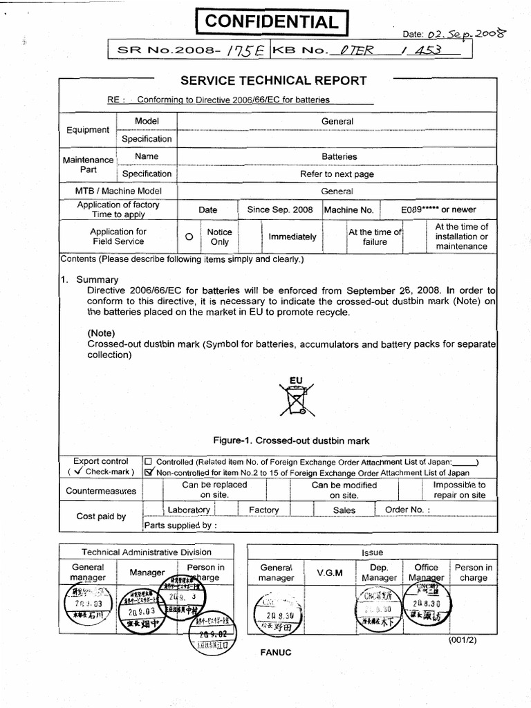 FANUC Batteries Conforming To Directive 2006-66-EC (TSR2008 - 175E) | PDF