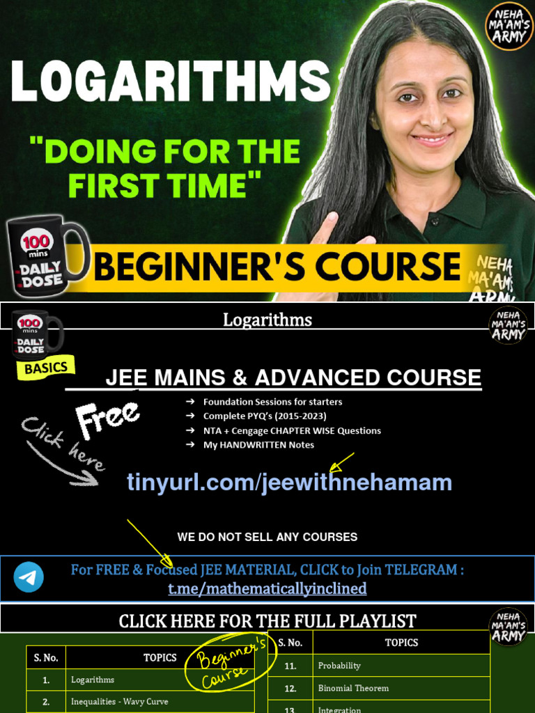 Logarithms BASICS by NEHA AGRAWAL | PDF | Complex Number | Logarithm