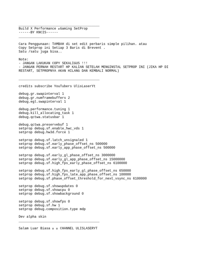 Setprop GAMING Vip (SFILE | PDF