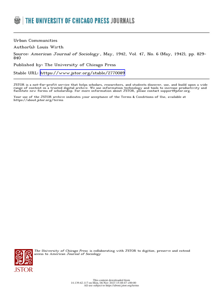 Wirth UrbanCommunities 1942 | PDF | Suburb | Taxes