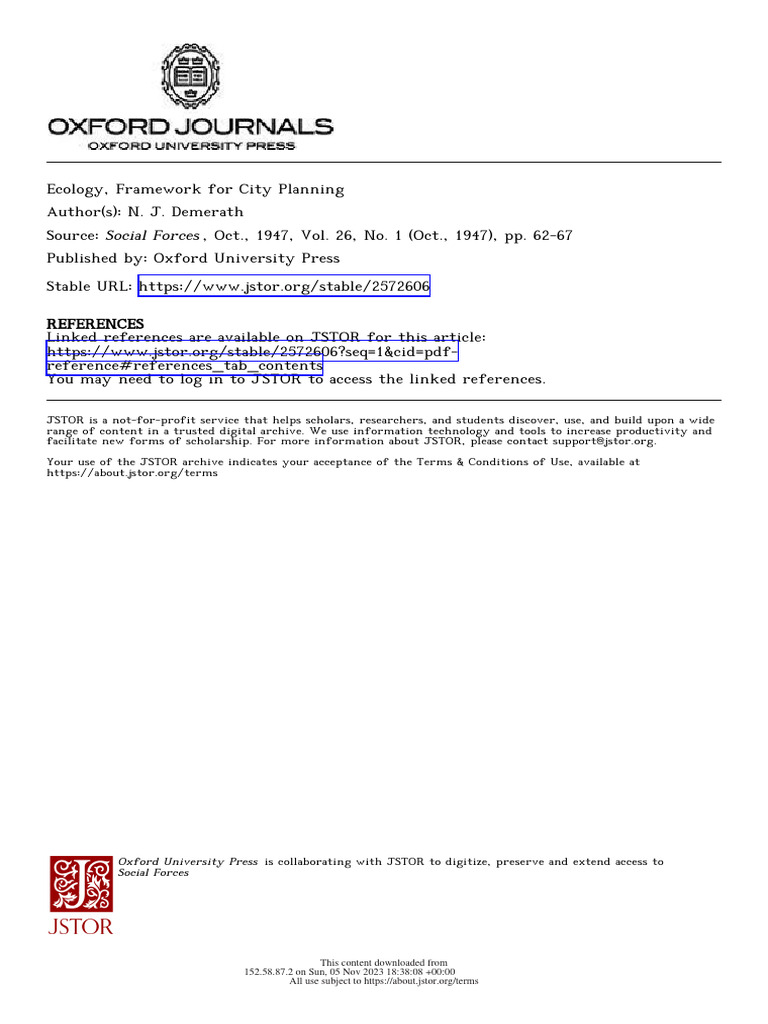 12 Demerath-EcologyFrameworkCity-1947 | PDF