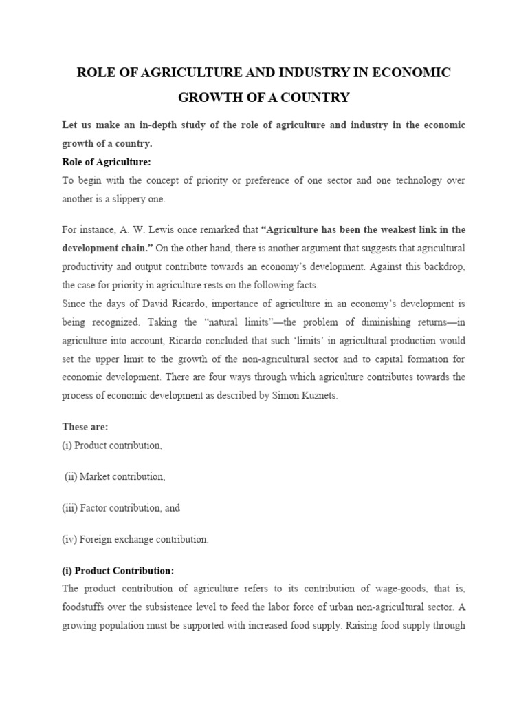 Role of Agriculture and Industry in Economic Growth of A Country | PDF ...