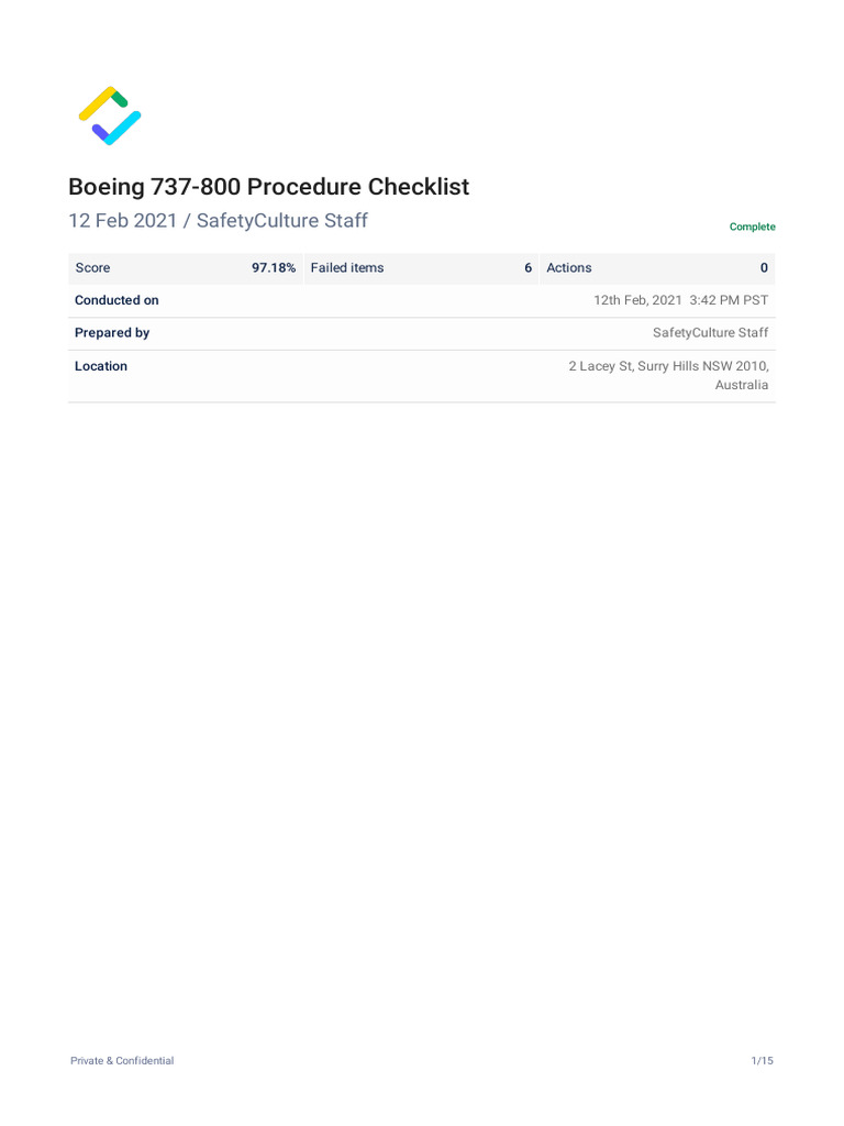 Boeing 737 800 Procedure Checklist | PDF | Landing Gear | Vehicles