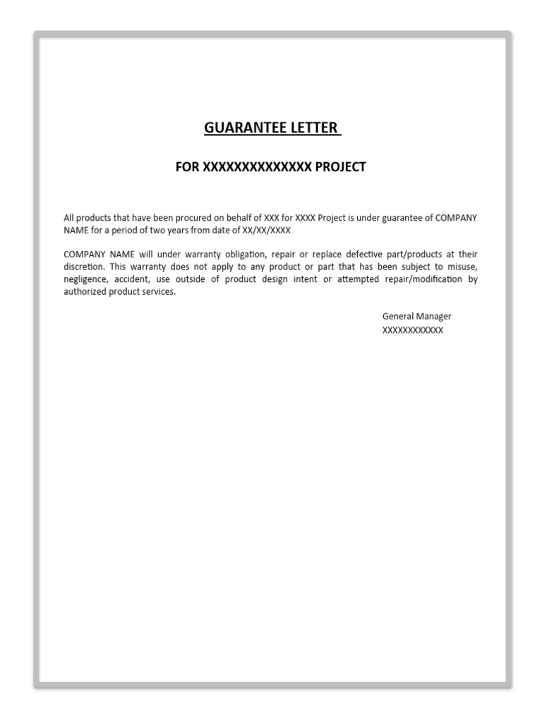 Guarantee Letter For Products 4 | PDF