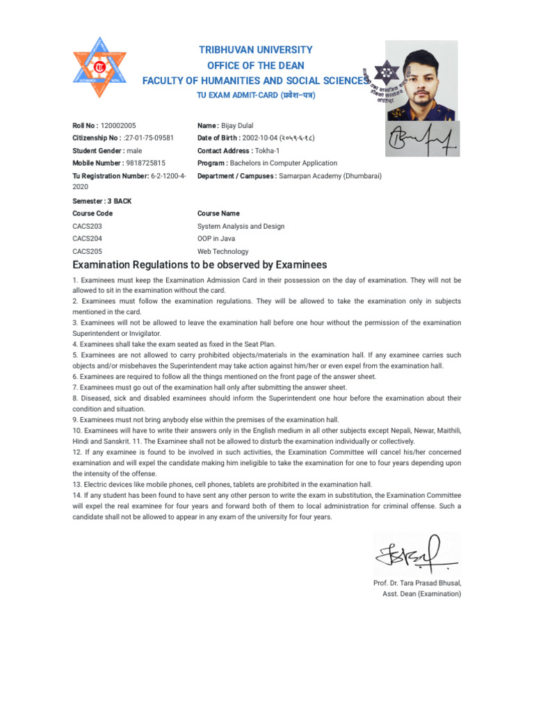 Tu Exam - Student Portal Admit Card | PDF