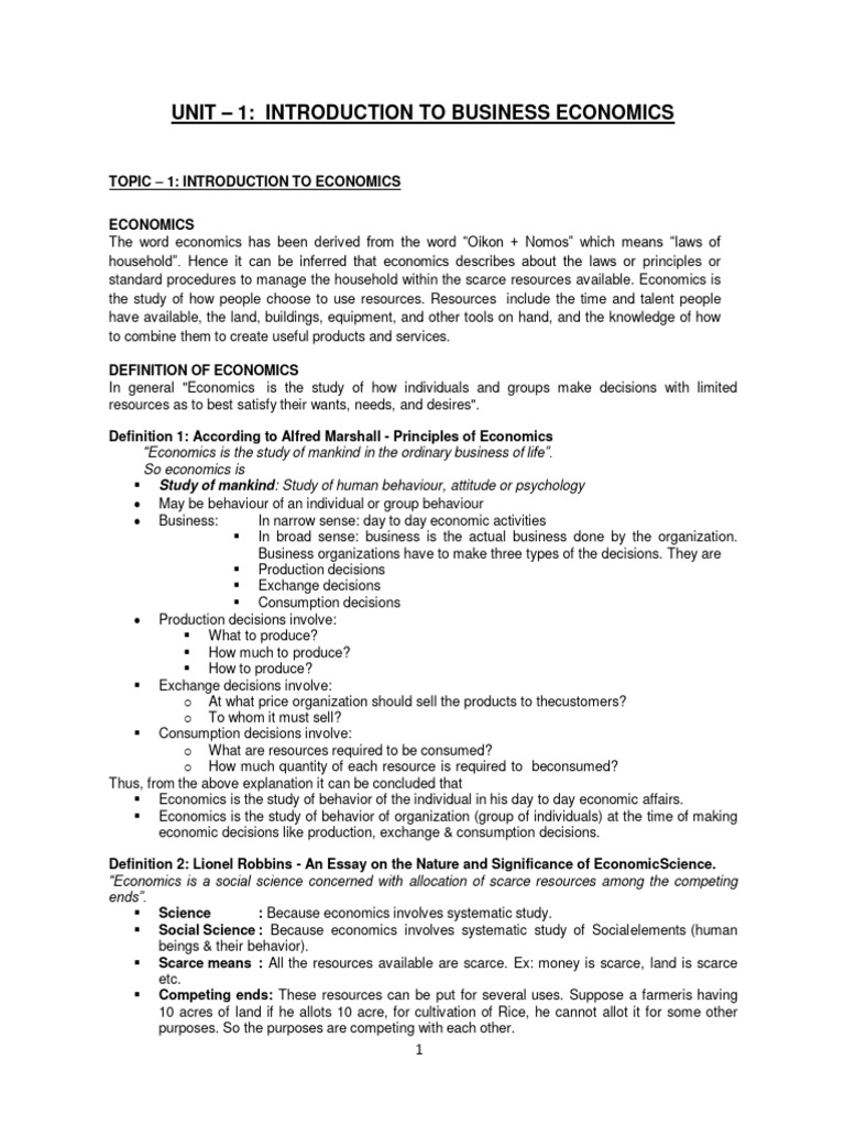 ME Unit - 1 | PDF | Economics | Microeconomics