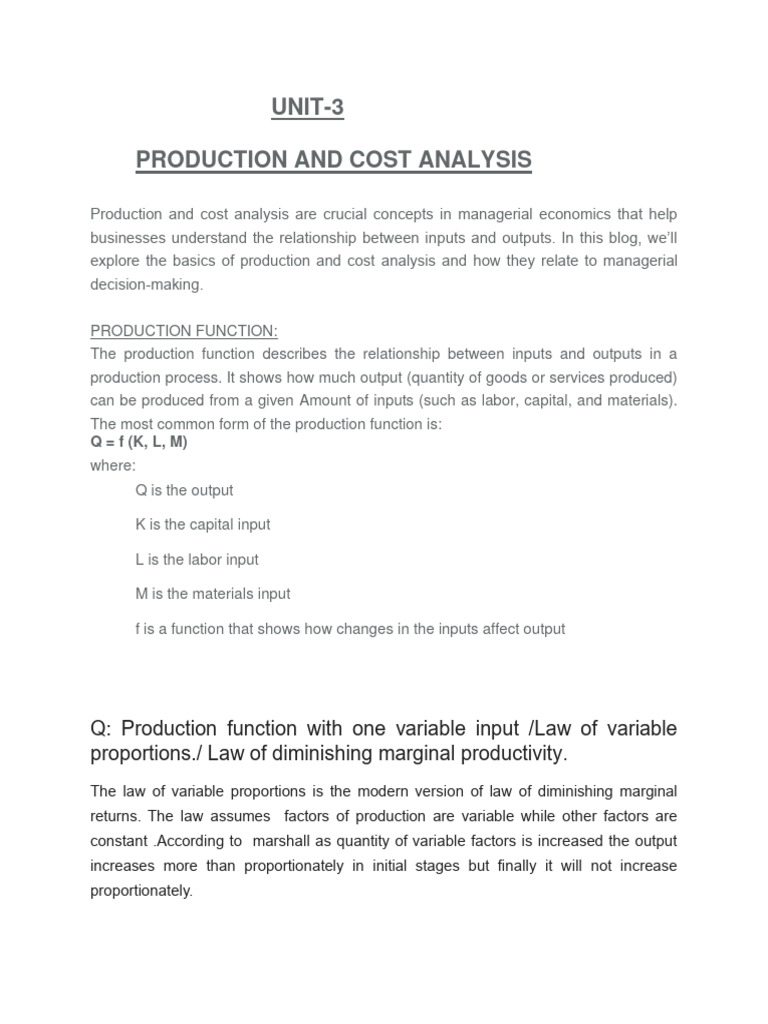 PRODUCTION ANALYSIS | PDF | Production Function | Economies Of Scale