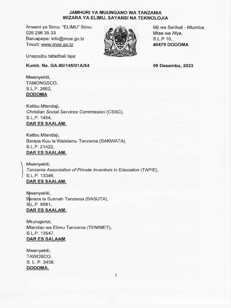 Waraka Wa Elimu Namba 5 - Binafsi | PDF