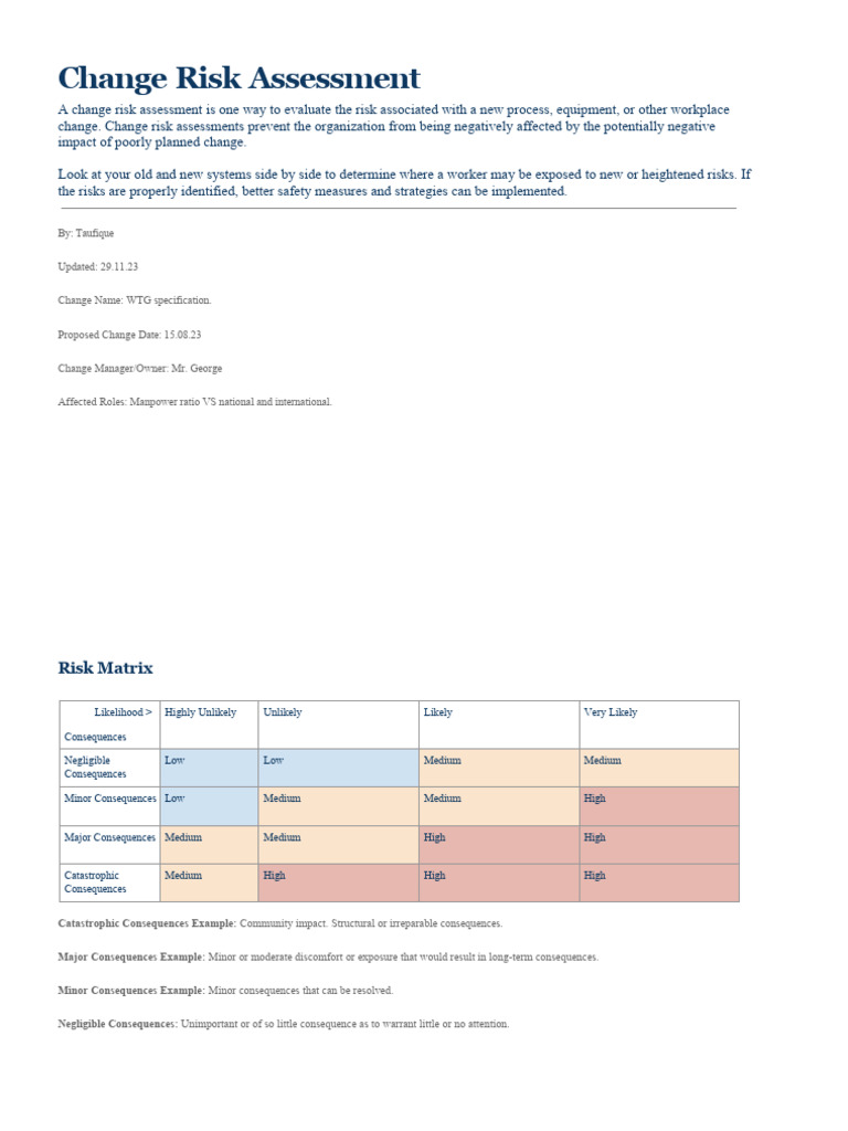 Change Risk Assessment | PDF | Risk | Risk Assessment