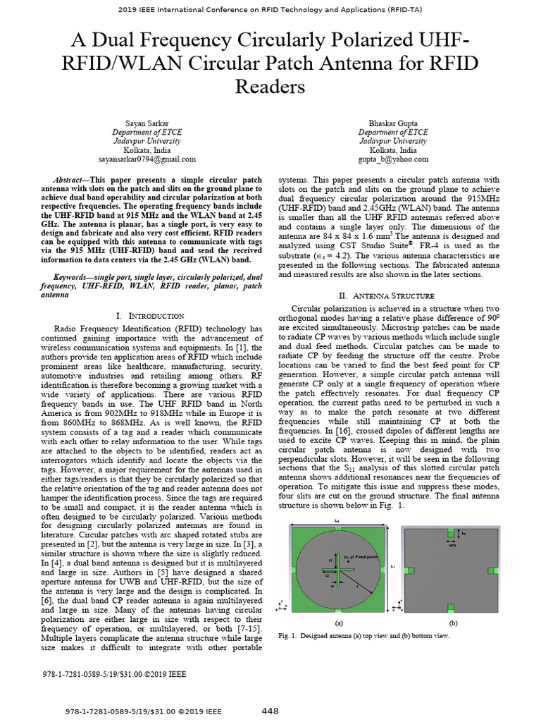 A Dual Frequency Circularly Polarized UHF-RFID/WLAN Circular Patch ...