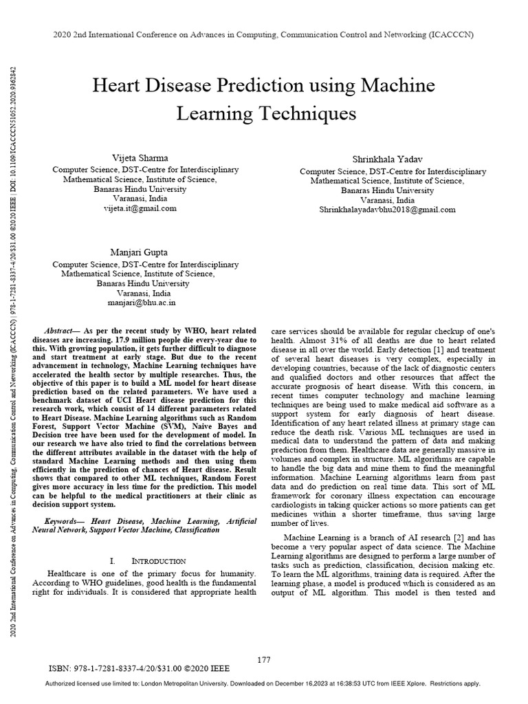 Heart Disease Prediction Using Machine Learning Techniques Pdf