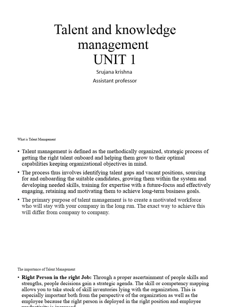 TKM Unit 1 | PDF | Competence (Human Resources) | Talent Management