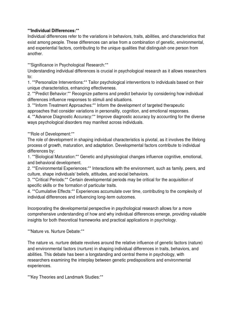 Individual Differences and Development | PDF | Nature Versus Nurture | Psychology