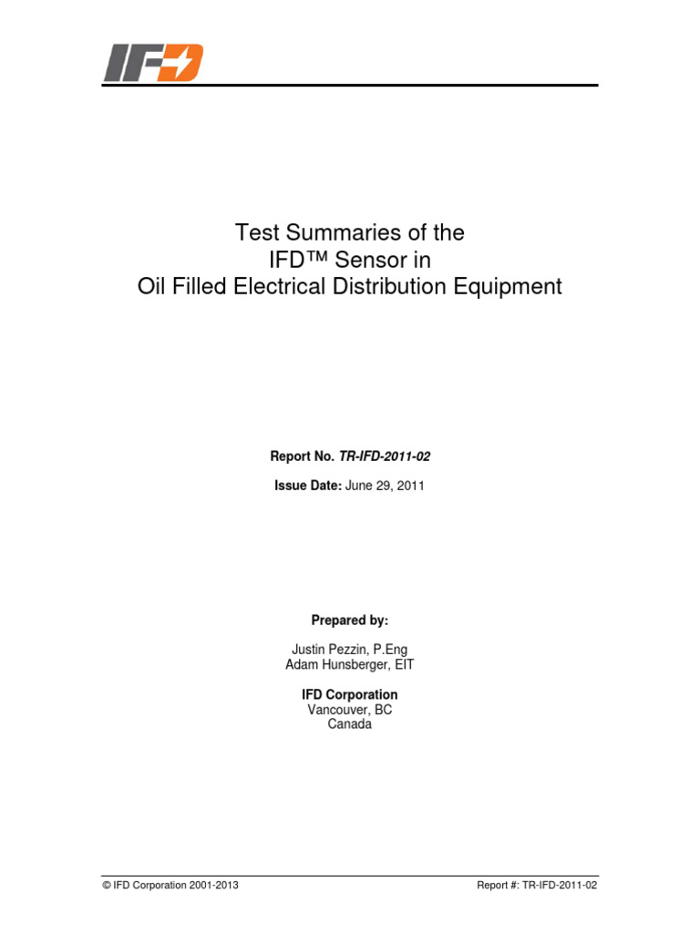 IFD Sensor Test Summaries | PDF | Technology & Engineering